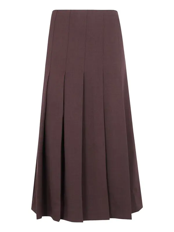 DRHOPE Asymmetrical Pleated Midi Skirt - Brown
