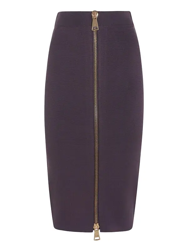 Elisabetta Franchi Knitted Midi Skirt With Zipper Detail - Brown