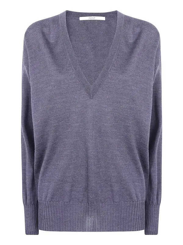 NUUR Long Sleeve V-neck Sweater - Gray