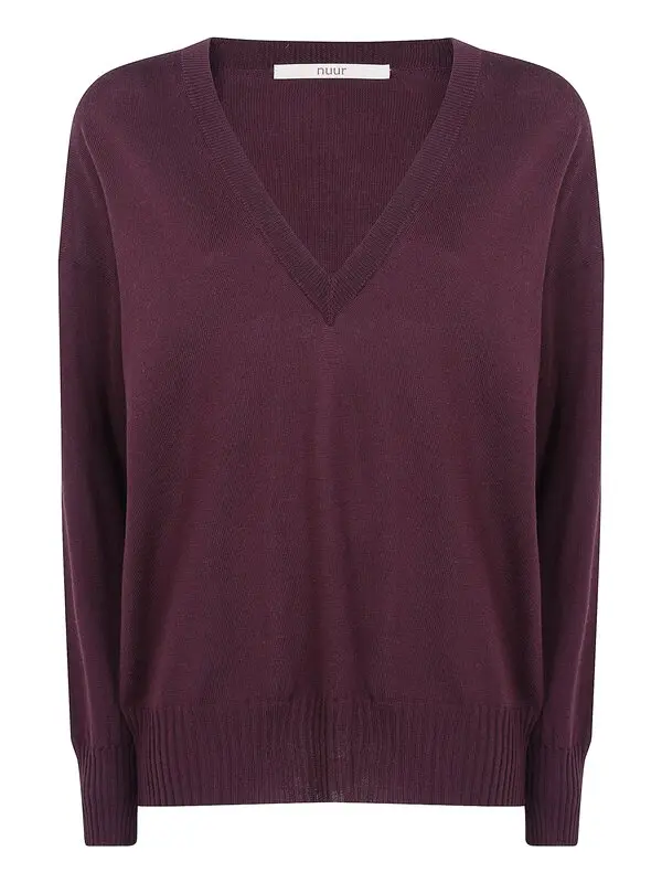 NUUR V-neck Long Sleeve Sweater - Red