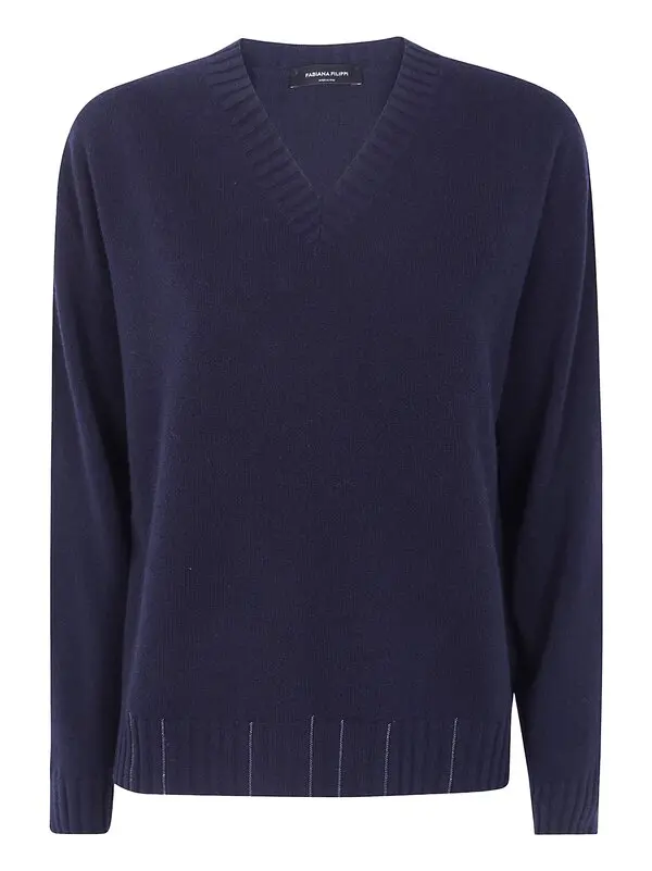 Fabiana Filippi V-neck Wool, Silk, And Cashmere Blend Sweater - Blue