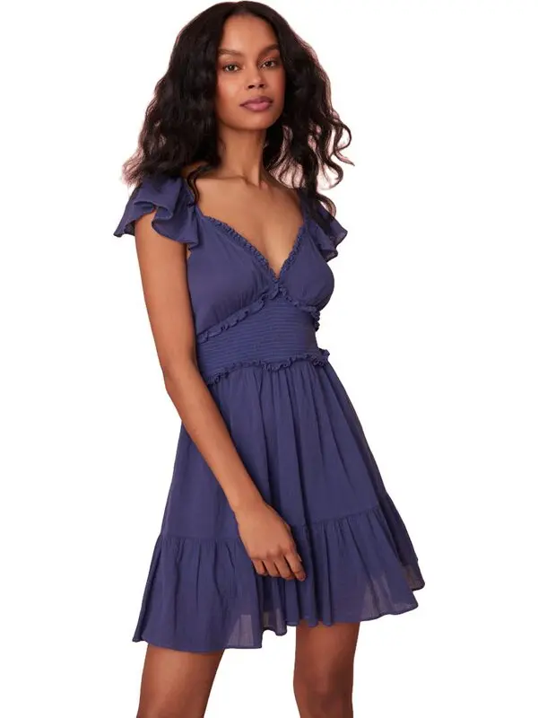 LoveShackFancy Ivella Smocked Ruffled Mini Dress - Midnight