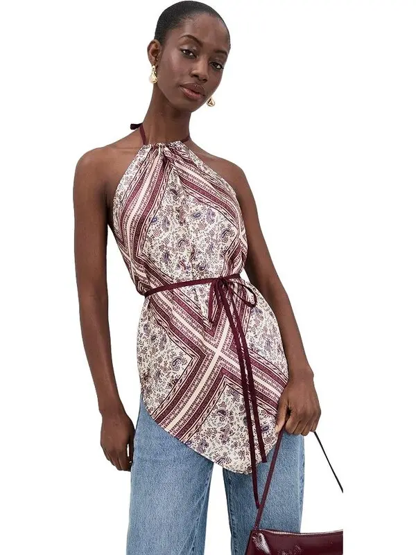 REFORMATION Una Silk Scarf Top - Amethyst