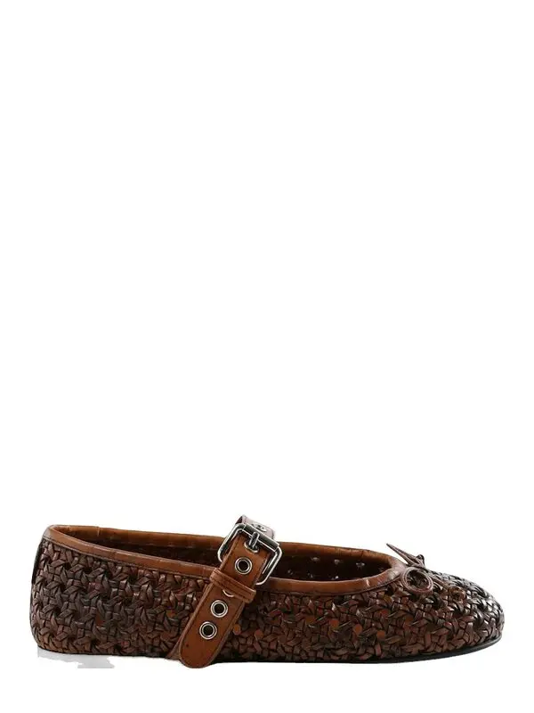 Miu Miu Woven Ballerina Flats - Cognac