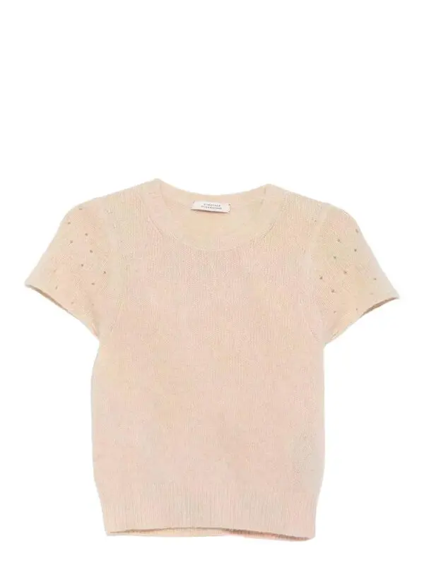 Dorothee Schumacher Perforated Detail Short Sleeve Knit Top - Neutrals