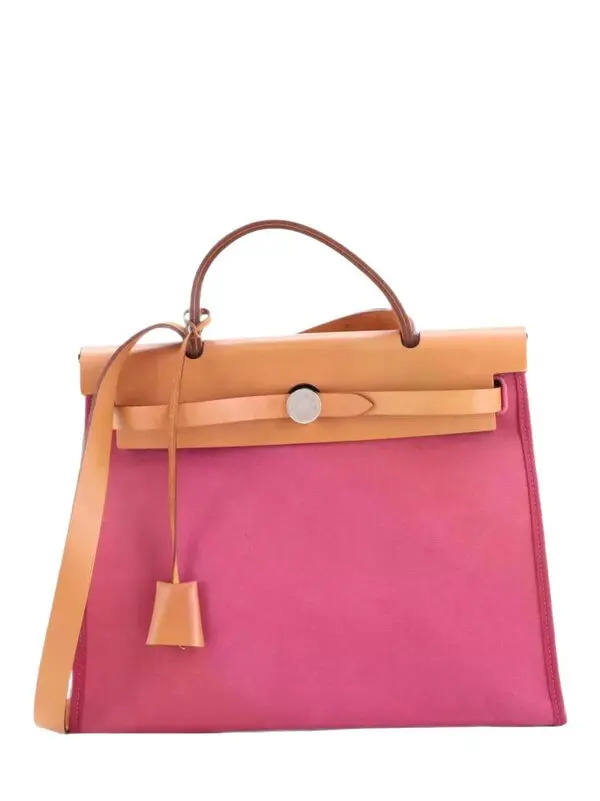 Hermès Herbag Zip Leather And Toile 31 Shoulder Bag - Pink