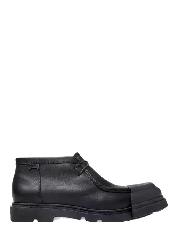 Camper Leather Desert Boots With Round Toe And Rubber Toe Cap - Black