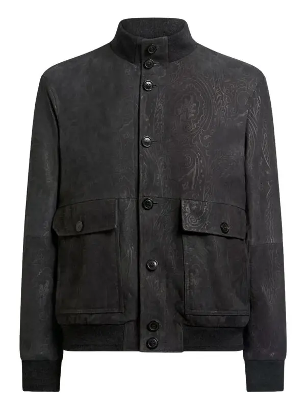 Etro Arnica Paisley-print Suede Bomber Jacket - Black