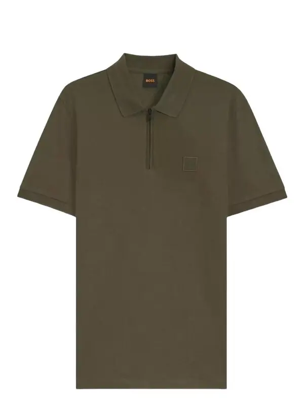 BOSS Logo-patch Zip-up Polo Shirt - Green