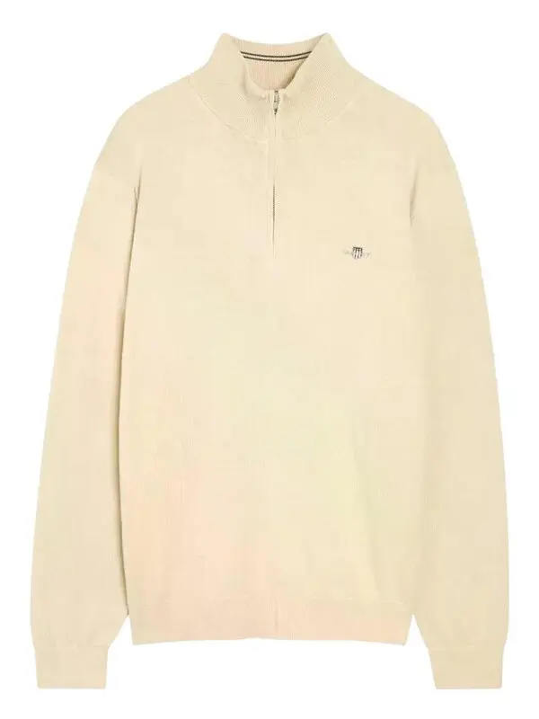 Gant Quarter-zip Embroidered-logo Sweater - Neutrals