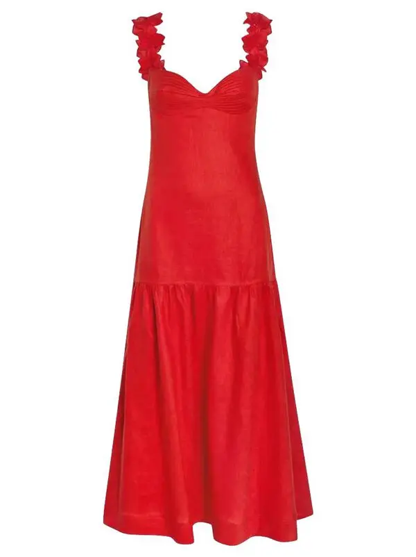 ANDRES OTALORA Maxi Floral-appliqué Tie Dress - Red