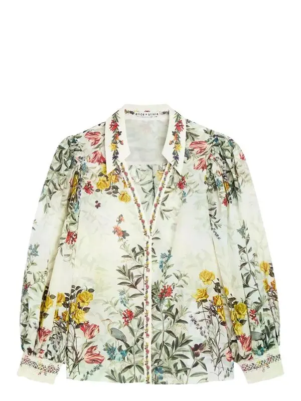 Alice + Olivia Floral-print Puff-sleeve Blouse - White