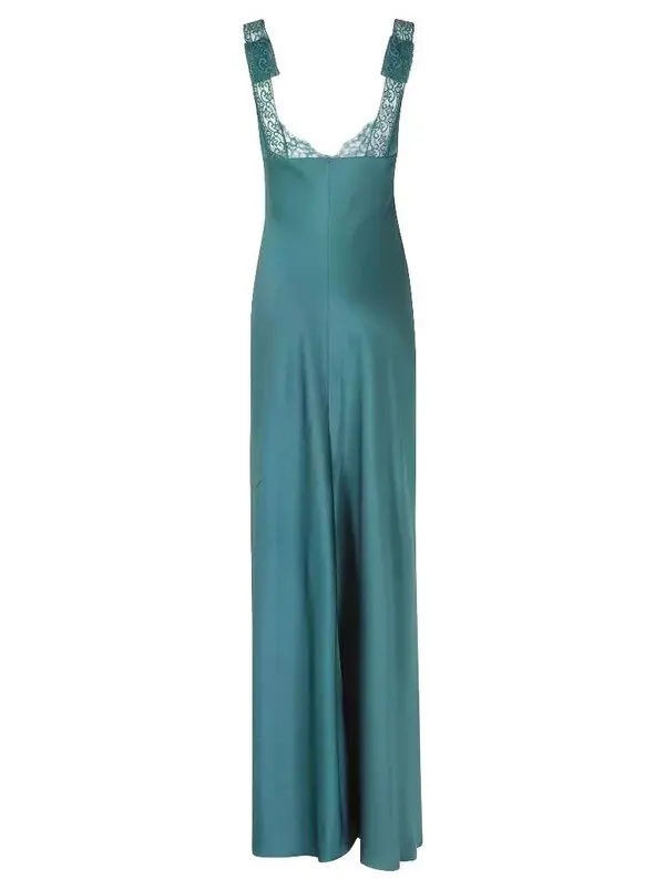 FORTE_FORTE Lace-trimmed Satin Maxi Dress - Blue
