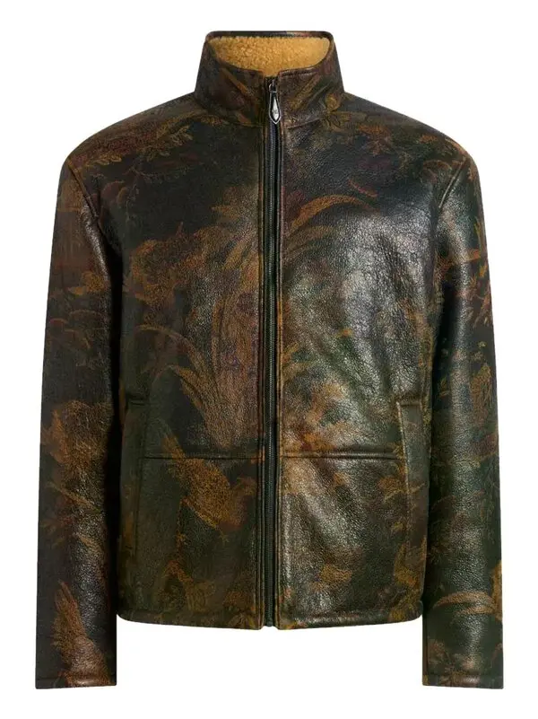 Etro Dark Animal And Floral Print Shearling-lined Jacket - Brown