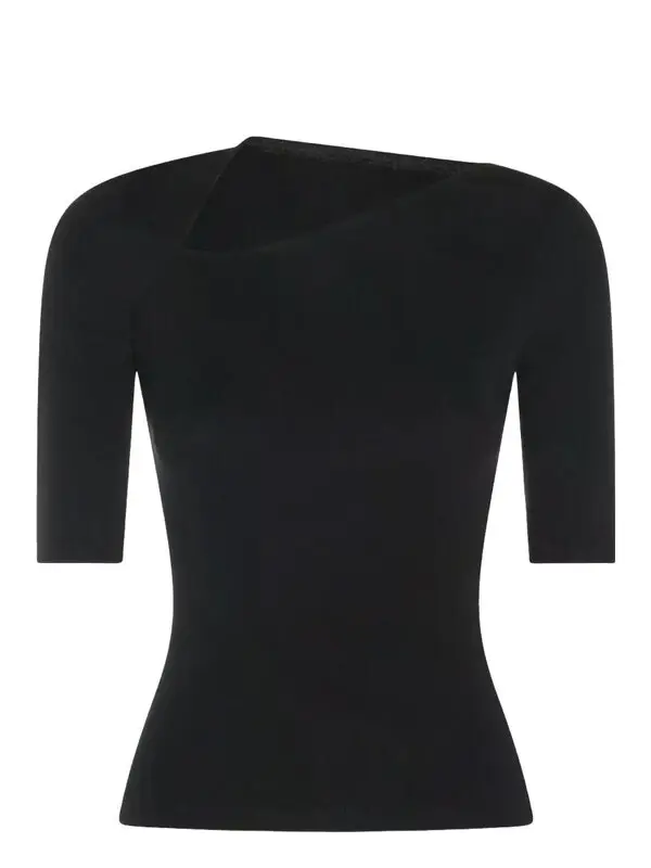 MAISON MARGIELA Ribbed Asymmetrical Neckline Top - Black