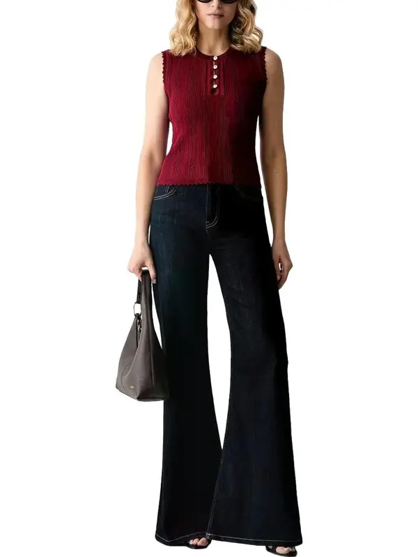 Guess Cable Knit Sleeveless Button-up Top - Red