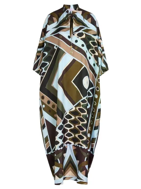 Emilio Pucci Geometric Print Tie-neck Dress - Brown