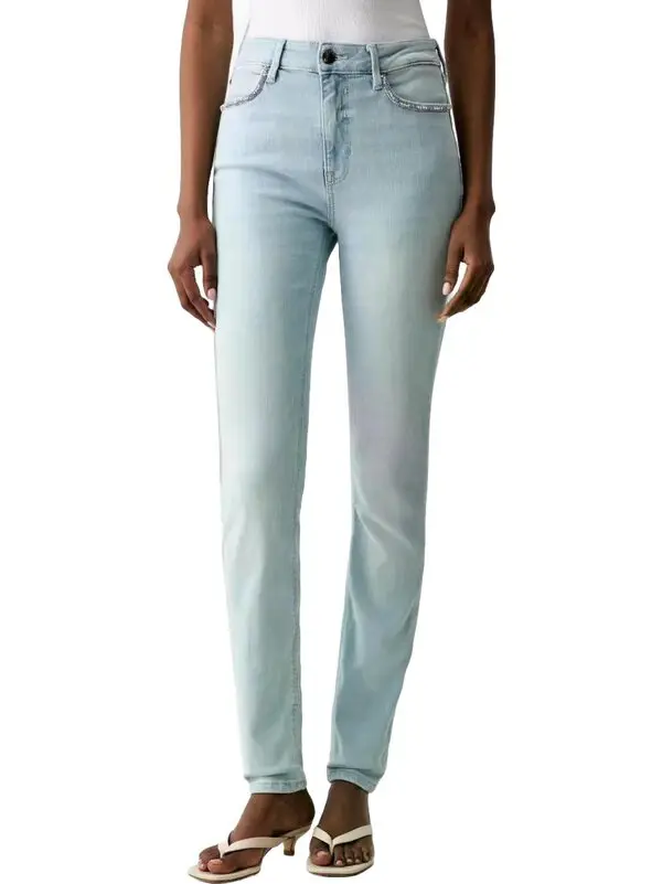 Guess Crystal-embellished Logo Patch Jeans - Blue