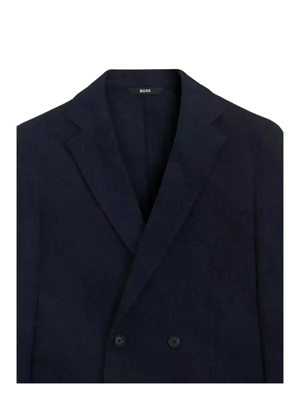 BOSS Hanry Double-breasted Slim-fit Blazer In Patterned Cotton - Blue