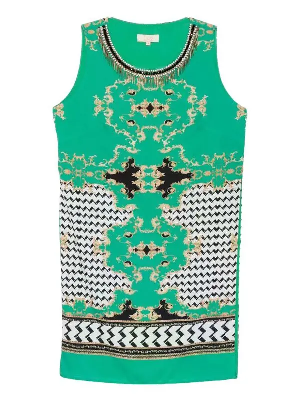 TWINSET Sleeveless Embellished Baroque-print Top - Green