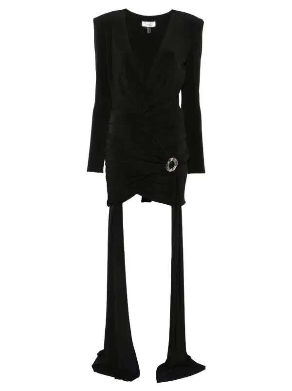 NISSA Ruched Draped Detail Dress - Black