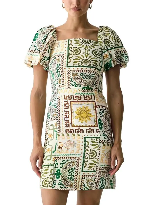 MORGAN Paisley Print Puff Sleeve Mini Dress - Neutrals