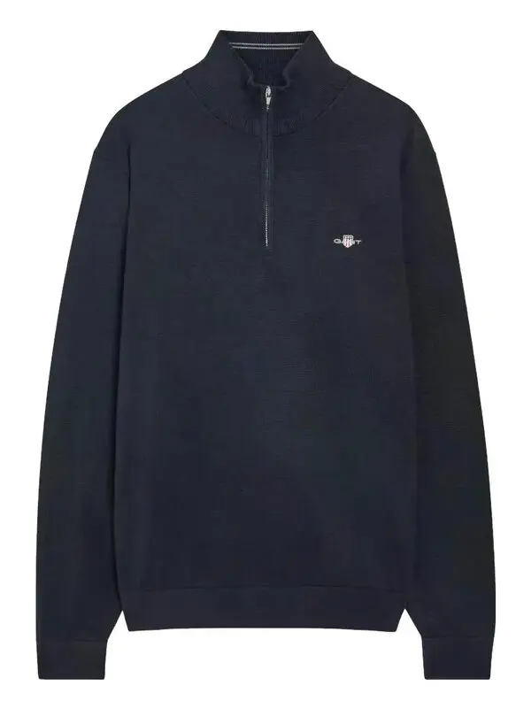 Gant Half-zip Logo-embroidered Sweater - Blue