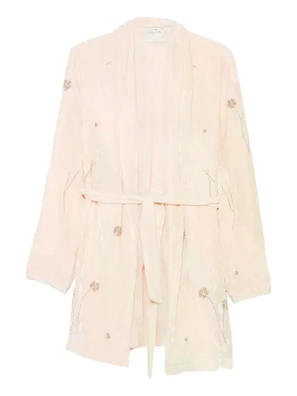 FORTE_FORTE Embroidered Crushed-velvet Coat - Pink