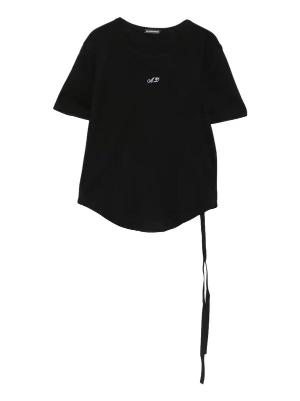 ANN DEMEULEMEESTER Logo Embroidered Ribbon Detail T-shirt - Black