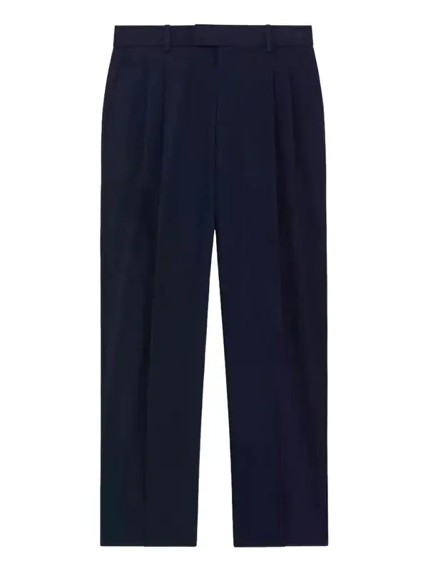 Drole De Monsieur Navy Cotton Twill Pleated Straight-leg Trousers - Blue