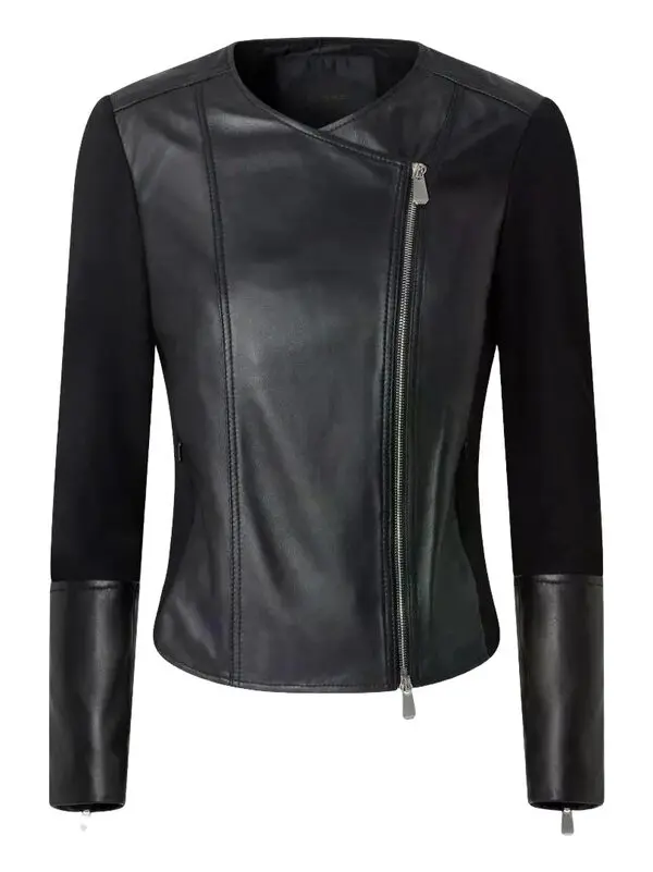 Pinko Leather Panelled Zipped Jacket - Black