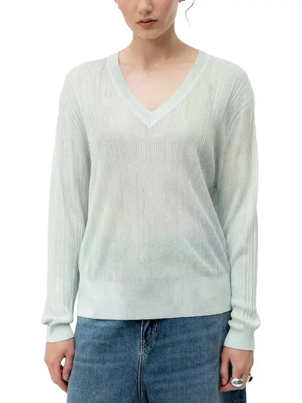 Hugo Ribbed Knit V-neck Sweater - Green