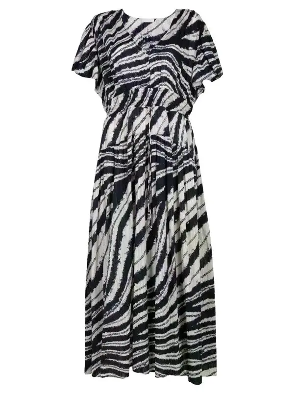 Ulla Johnson Lyria Midi Dress With V-neck And Short Sleeves - Black