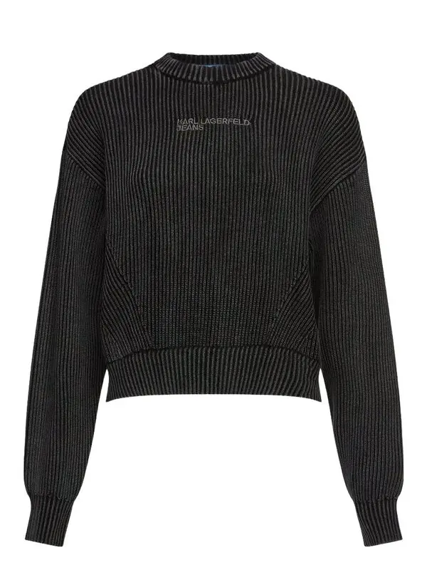 Karl Lagerfeld Logo Embroidered Ribbed Knit Sweater - Black