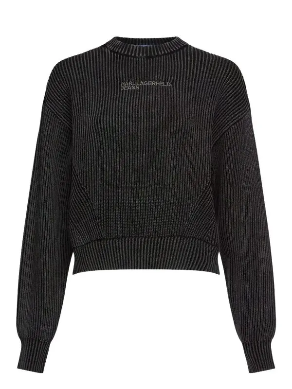 Karl Lagerfeld Logo Embroidered Ribbed Knit Sweater - Black