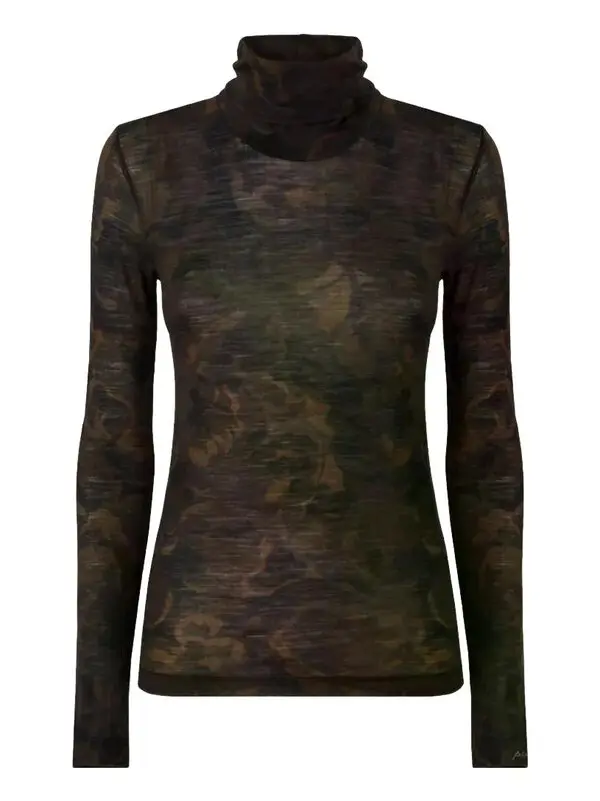 Pinko Floral Print Roll Neck Long Sleeve Top - Green