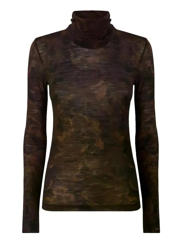 Pinko Floral Print Roll Neck Long Sleeve Top - Green