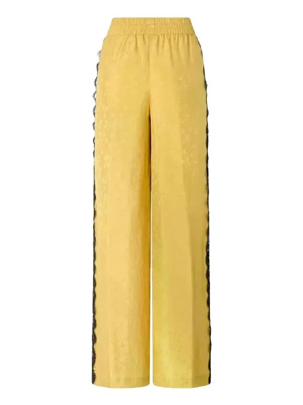 Pinko Palazzo Trousers With Floral Motif And Lace Trim - Yellow