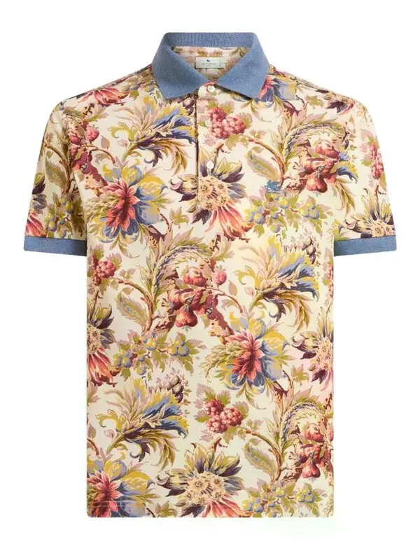 Etro Floral-print Polo Shirt - Blue