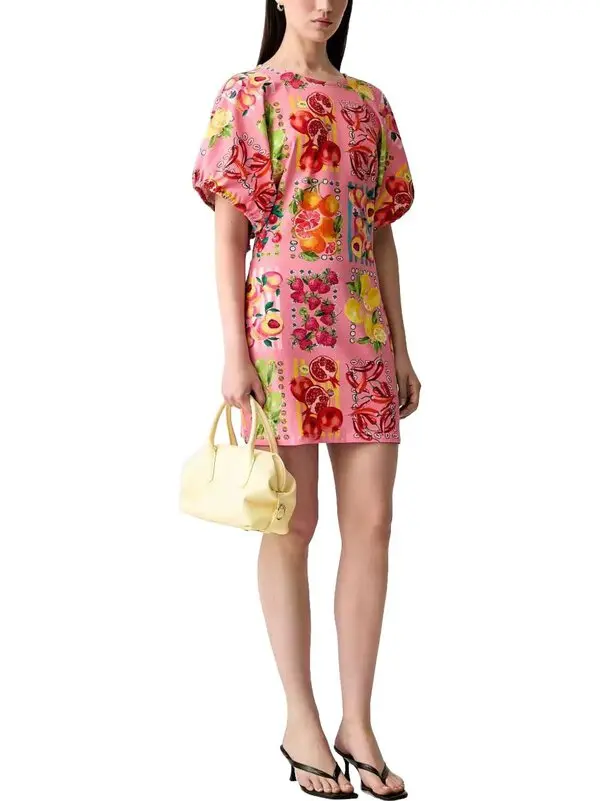 NEVER FULLY DRESSED Printed Puff Sleeve Cotton Midi Dress - Pink