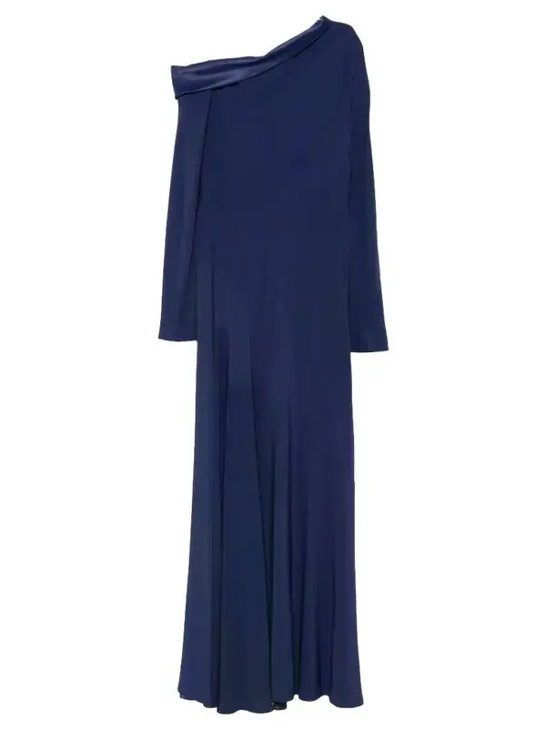 Alberta Ferretti Off-shoulder Long-sleeve Maxi Dress With Front Slit - Blue