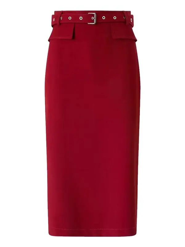 Pinko Belted Midi Skirt With Slit Detail - Red