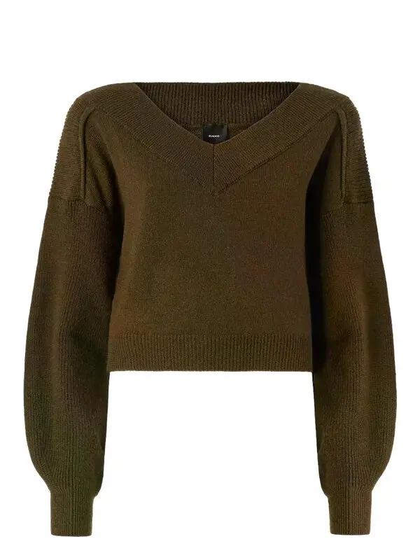 Pinko Cropped V-neck Sweater - Green