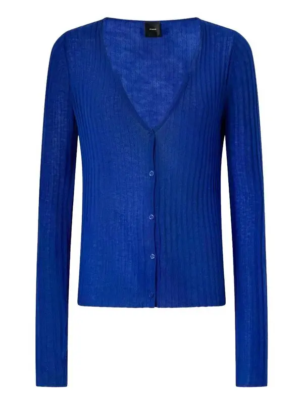 Pinko Ribbed Knit V-neck Cardigan - Blue