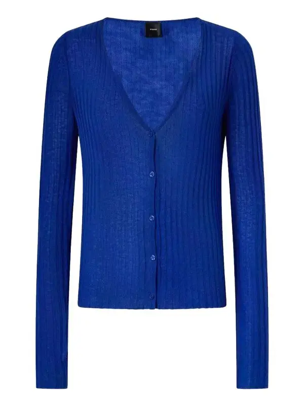 Pinko Ribbed Knit V-neck Cardigan - Blue