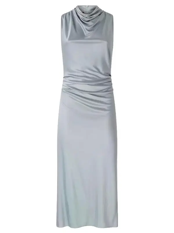 Pinko Sleeveless Midi Sheath Dress With Draped Neckline - Blue