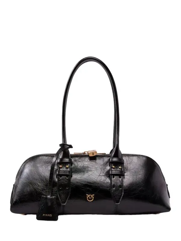Pinko Escape Bag Horizontal Large Handbag In Shiny Leather - Black