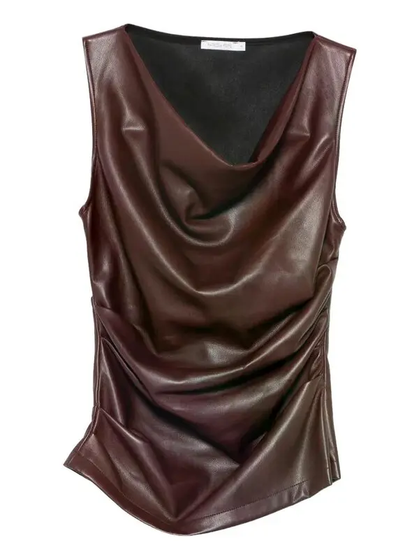 Patrizia Pepe Sleeveless Draped Coated Top - Brown