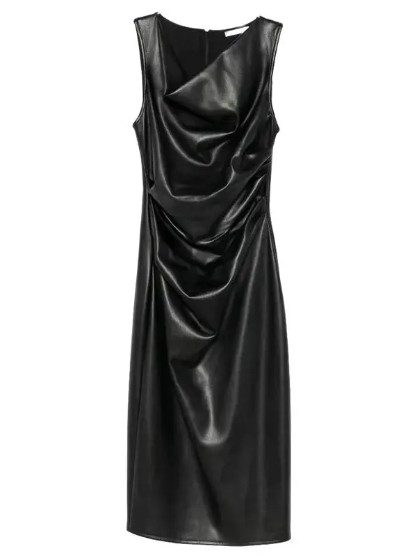 Patrizia Pepe Coated-finish Draped Dress - Black