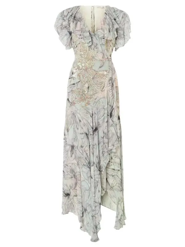 TEMPERLEY LONDON Nerissa Sequin Embellished Ruffled Asymmetric Dress - Neutrals